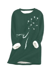 yming ladies oversized sherpa lined pullover casual fleece sweatshirt round neck jumper tops green 2xl