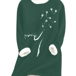 YMING Ladies Oversized Sherpa Lined Pullover Casual Fleece Sweatshirt Round Neck Jumper Tops Green 2XL