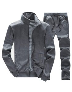 doinline men's tracksuit 2 piece outfit long sleeve jogging sweatsuit running athletic sports set gray m