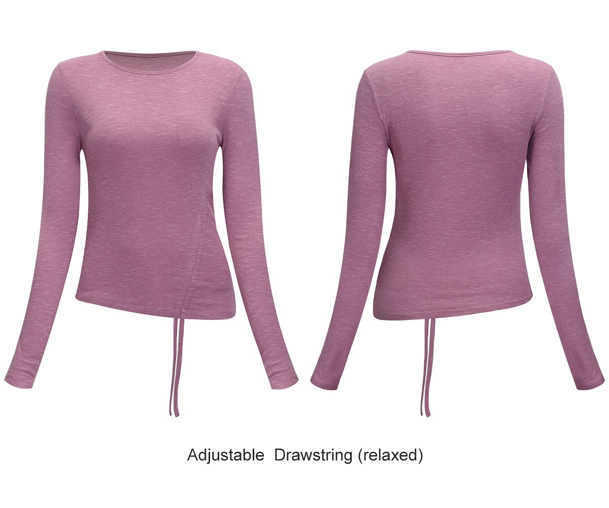 Workout Tops for Women Long Sleeve Fitted Ruched Drawstring(Mauve Heather,S)