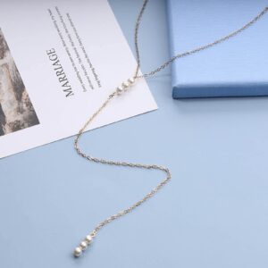 Yheakne Boho Pearl Back Chain Necklace Gold Backdrop Necklace Body Chain Bridal Back Drop Chain Summer Beach Body Jewelry for Women and Girls Gifts (Gold)