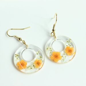 SIEASY Pressed flower Earrings, real Dried Flowers Pendant Earrings Orange Floret Gold earrings