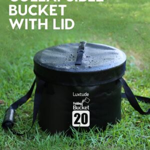 Luxtude Collapsible Bucket with Lid, 5 Gallon Bucket(20L), Camping Bucket, Food Grade Water Bucket, Folding Bucket for Camping, Hiking, Fishing, Car Washing Bucket