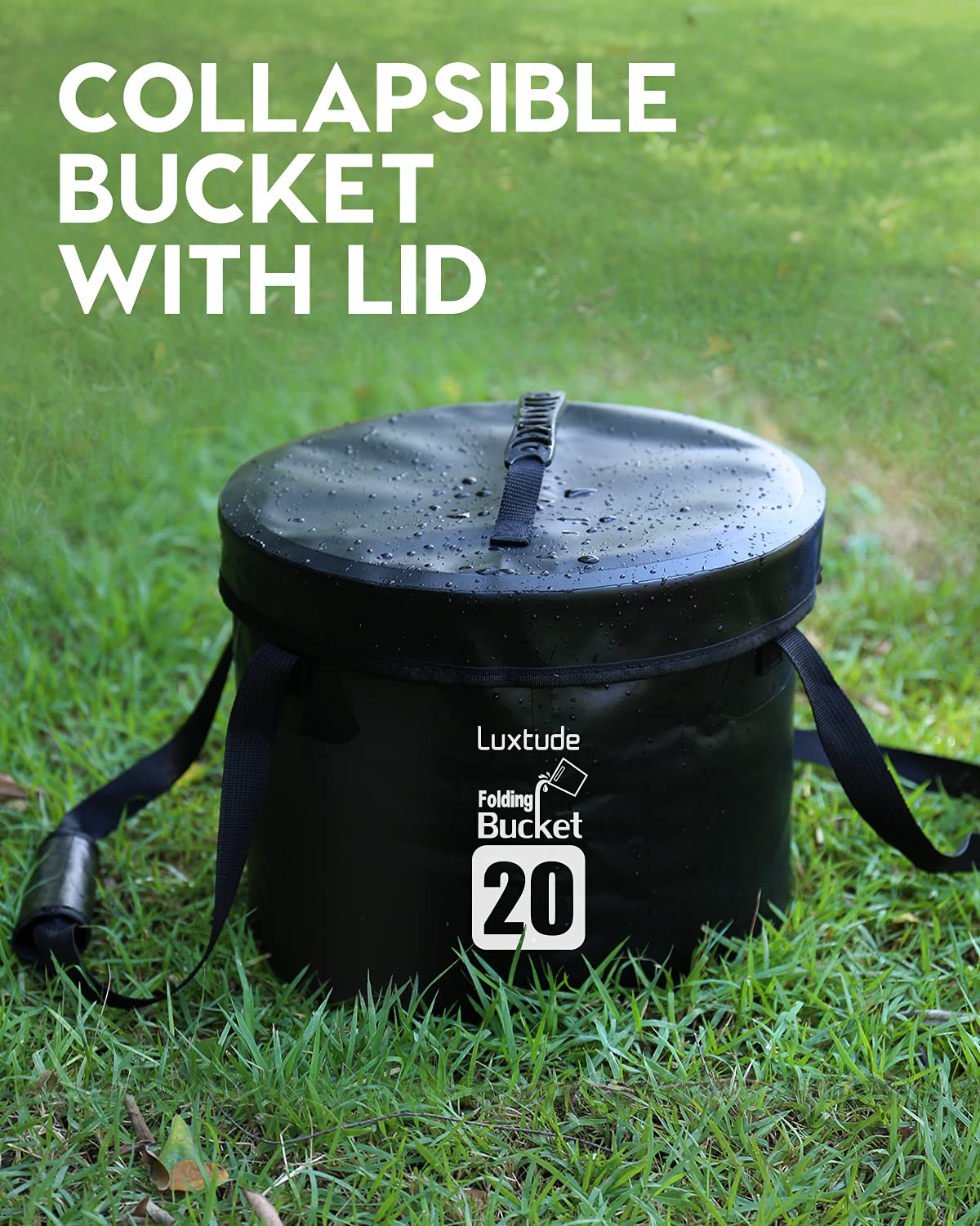 Luxtude Collapsible Bucket with Lid, 5 Gallon Bucket(20L), Camping Bucket, Food Grade Water Bucket, Folding Bucket for Camping, Hiking, Fishing, Car Washing Bucket