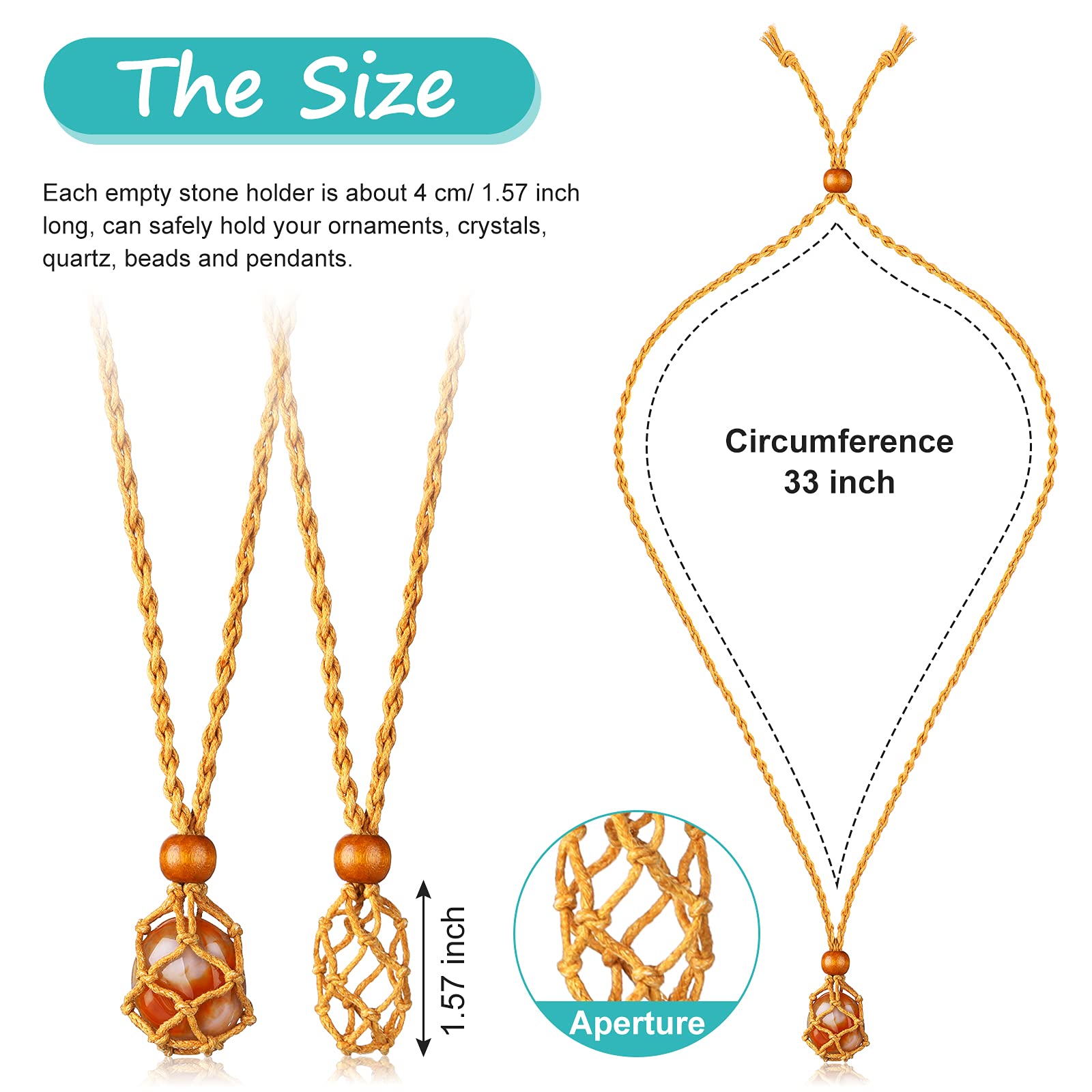 Hicarer 12Pcs Crystal Cage Necklace Holder Necklace Cord Empty Stone Holder Pendant Stone Holder Replacement Hand-woven Necklace Cord with Adjustable Length (Black, Ginger, Brown, Beige, 1.57'')