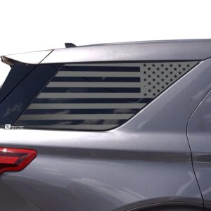 bogar tech designs - precut american flag rear side quarter window decals compatible with ford explorer 2020-2022, matte black