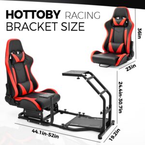 Hottoby Adjustable Sim Driving Simulator Cockpit with Red Seat Fits for Logitech/Thrustmaster G29,G920,G923&T300RS,Unobstructed Design for Both Legs Gaming Stand,No Steering Wheel,Handbrake & Pedal