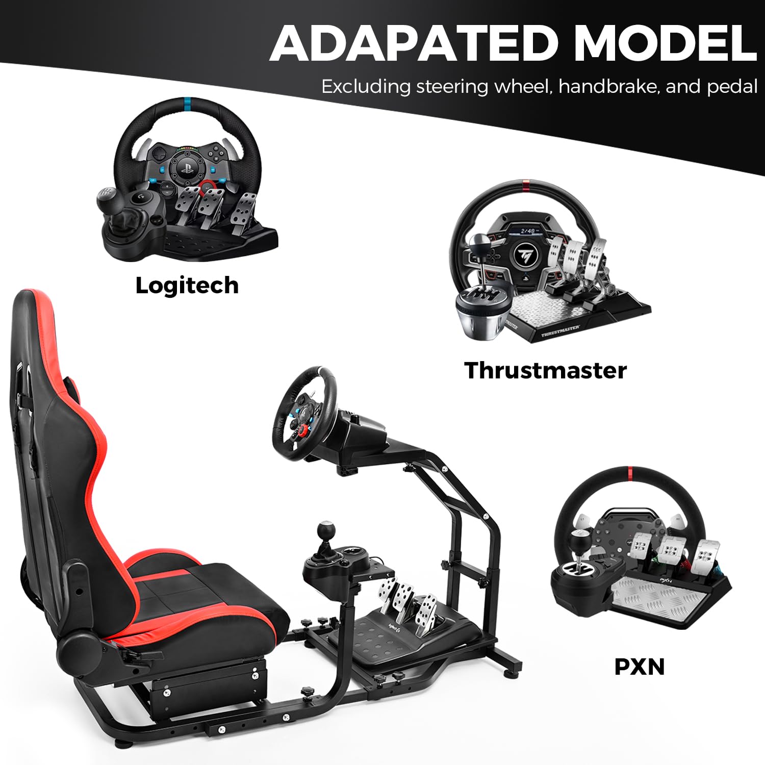 Hottoby Adjustable Sim Driving Simulator Cockpit with Red Seat Fits for Logitech/Thrustmaster G29,G920,G923&T300RS,Unobstructed Design for Both Legs Gaming Stand,No Steering Wheel,Handbrake & Pedal