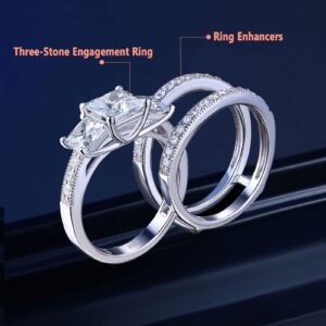 SHELOVES Three-Stone Princess Cut AAAAA Cz Wedding Ring Set Rings Enhancers 925 Sterling Silver Sz 7