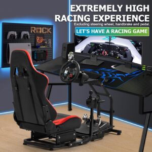 Hottoby Adjustable Sim Driving Simulator Cockpit with Red Seat Fits for Logitech/Thrustmaster G29,G920,G923&T300RS,Unobstructed Design for Both Legs Gaming Stand,No Steering Wheel,Handbrake & Pedal