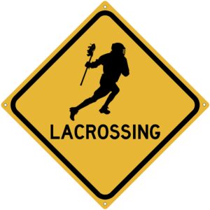 lacrossing 12" x 12" tin road sign lacrosse player sport home gym garage dorm decor