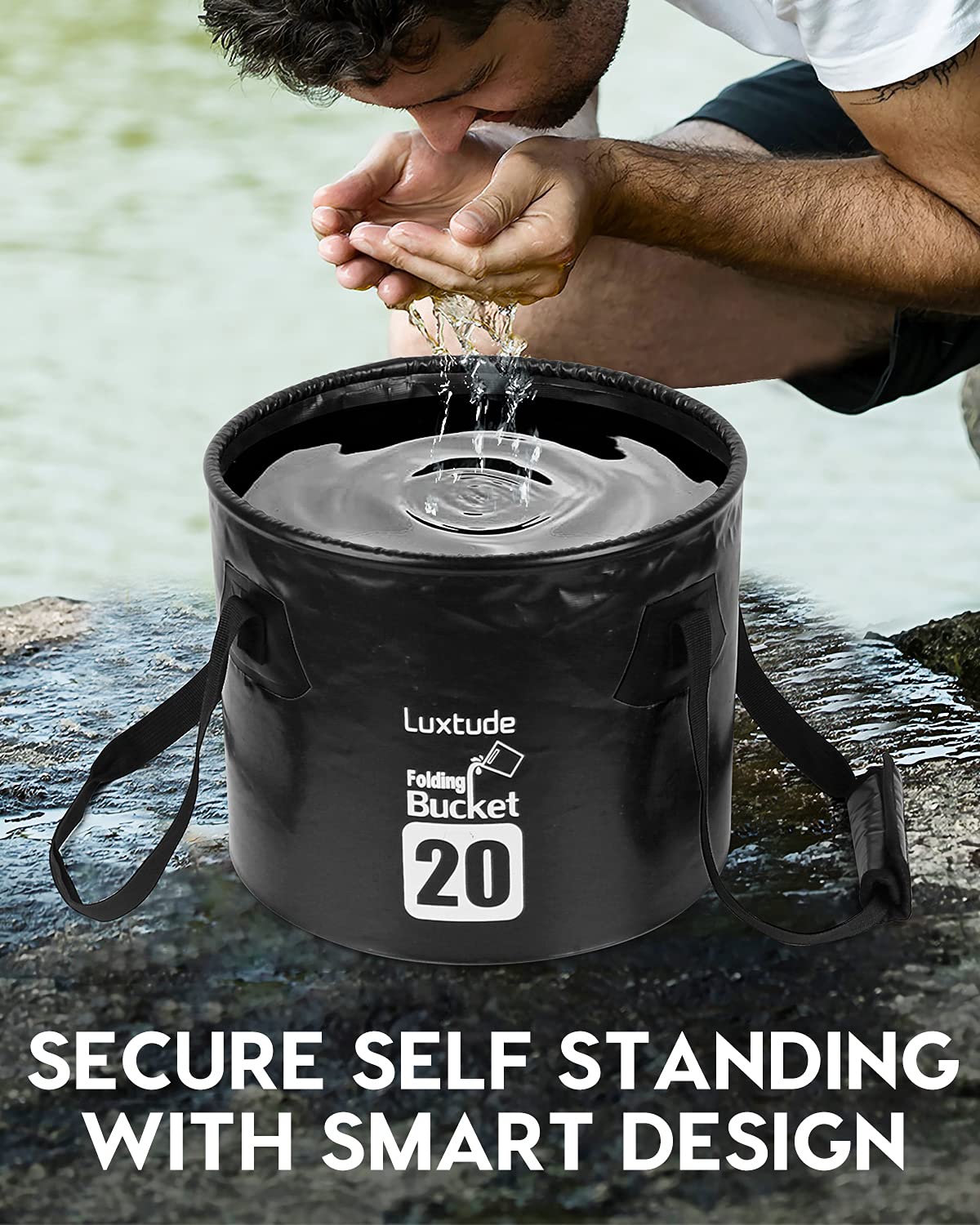 Luxtude Collapsible Bucket with Lid, 5 Gallon Bucket(20L), Camping Bucket, Food Grade Water Bucket, Folding Bucket for Camping, Hiking, Fishing, Car Washing Bucket