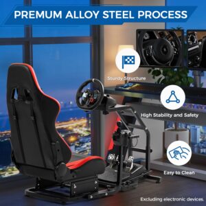 Hottoby Adjustable Sim Driving Simulator Cockpit with Red Seat Fits for Logitech/Thrustmaster G29,G920,G923&T300RS,Unobstructed Design for Both Legs Gaming Stand,No Steering Wheel,Handbrake & Pedal