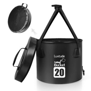 luxtude collapsible bucket with lid, 5 gallon bucket(20l), camping bucket, food grade water bucket, folding bucket for camping, hiking, fishing, car washing bucket