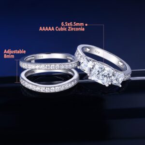 SHELOVES Three-Stone Princess Cut AAAAA Cz Wedding Ring Set Rings Enhancers 925 Sterling Silver Sz 7