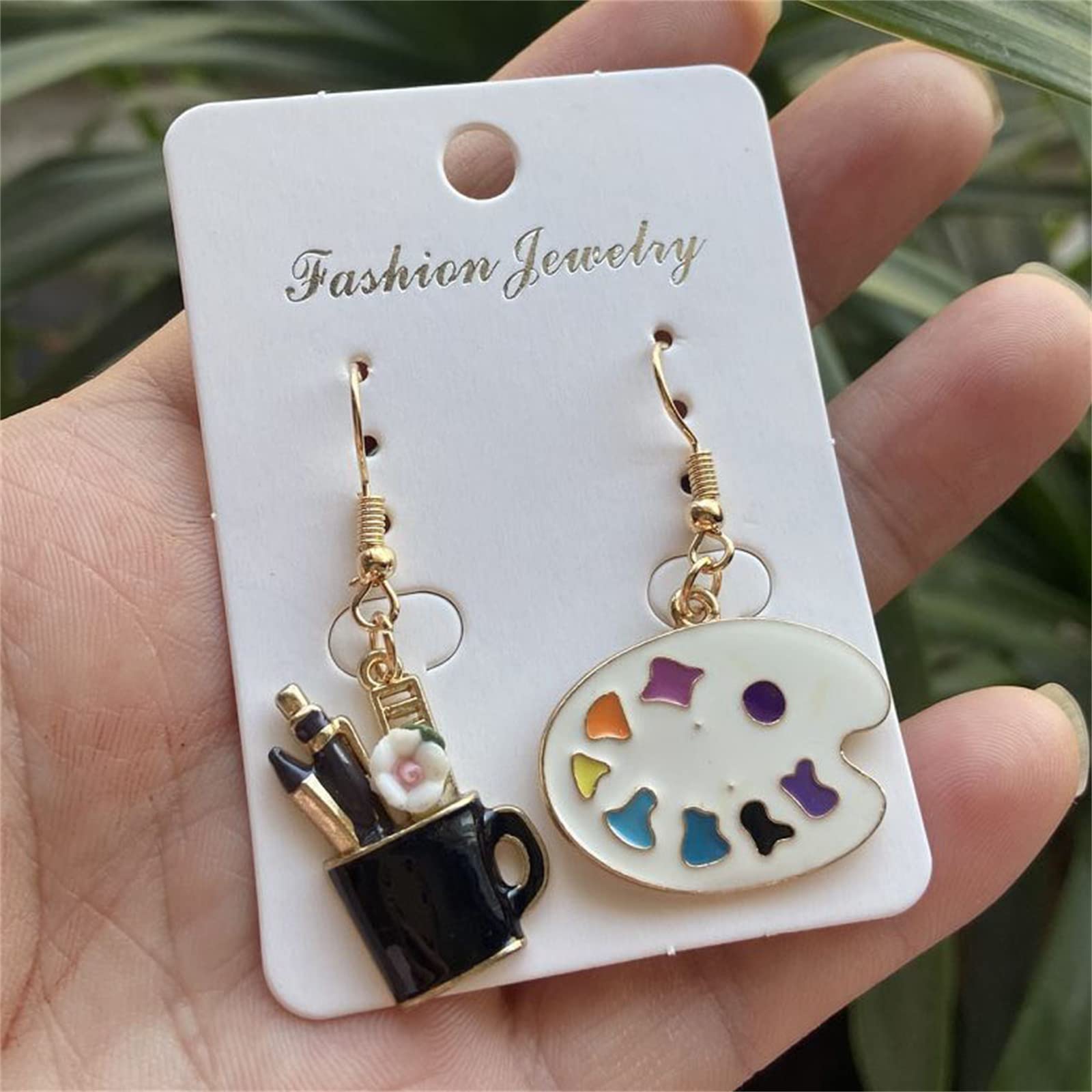 coadipress Artist Paint Palette and Paint Brush Earrings for Women Unique Colorful Enamel Painter Artist Dangle Drop Art Paint Pallet Pendant Earrings Jewelry Gifts (Gold Palette Brush)