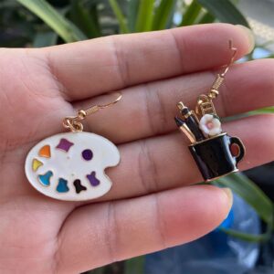 coadipress Artist Paint Palette and Paint Brush Earrings for Women Unique Colorful Enamel Painter Artist Dangle Drop Art Paint Pallet Pendant Earrings Jewelry Gifts (Gold Palette Brush)