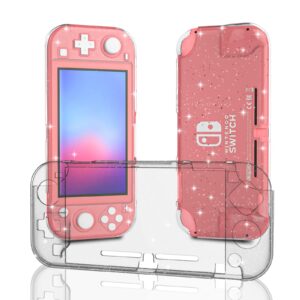 echzove glitter comfort grip case for switch lite, protective hard case for switch lite clear