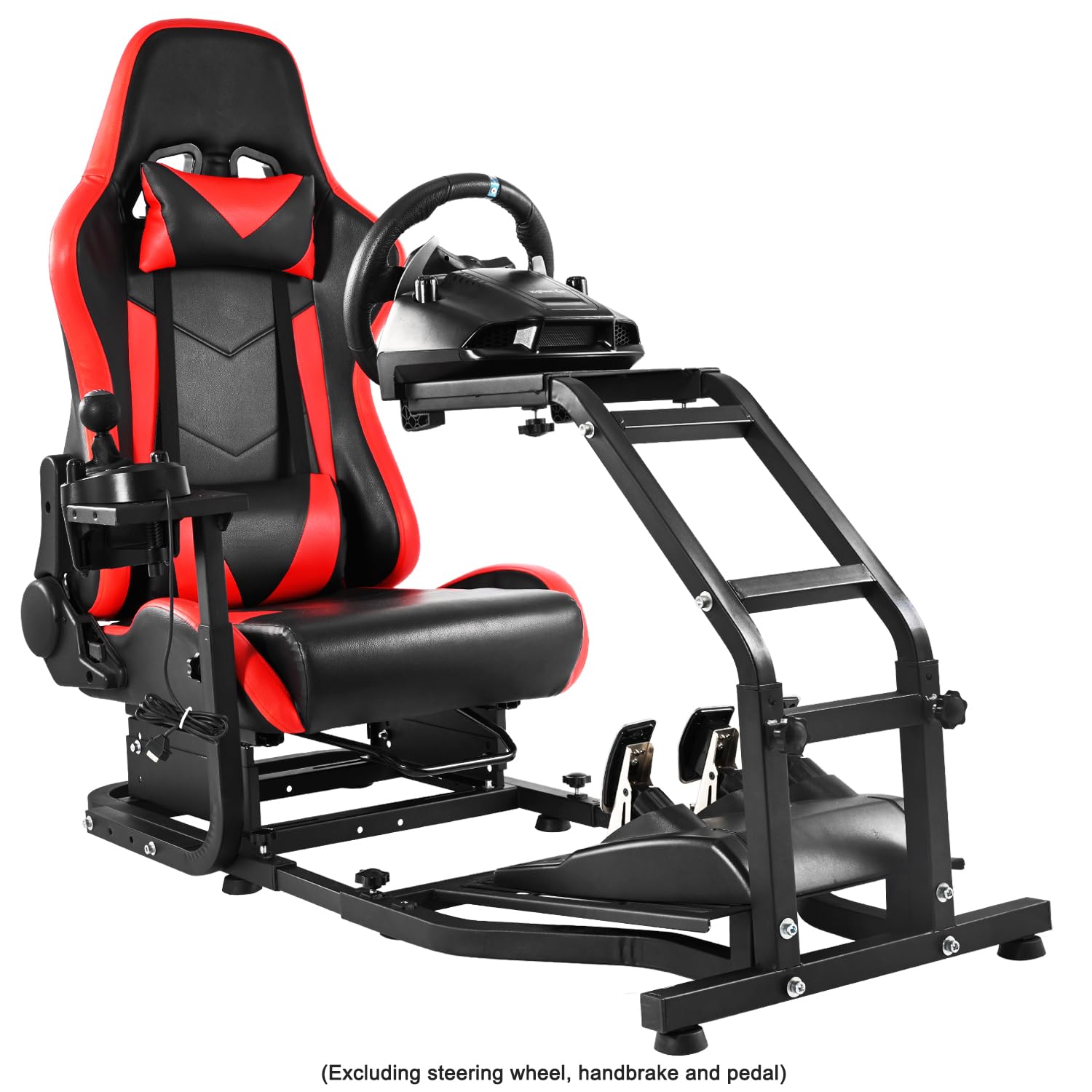 Hottoby Adjustable Sim Driving Simulator Cockpit with Red Seat Fits for Logitech/Thrustmaster G29,G920,G923&T300RS,Unobstructed Design for Both Legs Gaming Stand,No Steering Wheel,Handbrake & Pedal