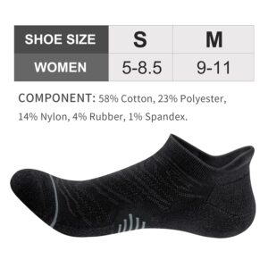 FITRELL 6 Pack Womens Ankle Running Socks Cushioned Low Cut Tab Athletic Socks, Black, Medium