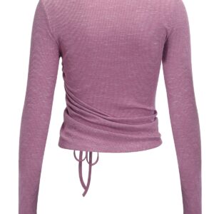 Workout Tops for Women Long Sleeve Fitted Ruched Drawstring(Mauve Heather,S)