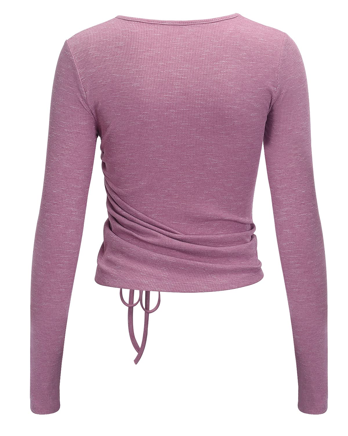 Workout Tops for Women Long Sleeve Fitted Ruched Drawstring(Mauve Heather,S)