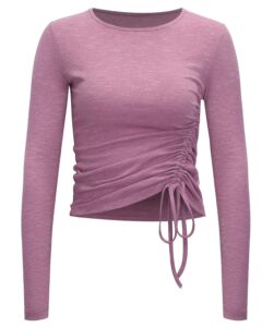 workout tops for women long sleeve fitted ruched drawstring(mauve heather,s)