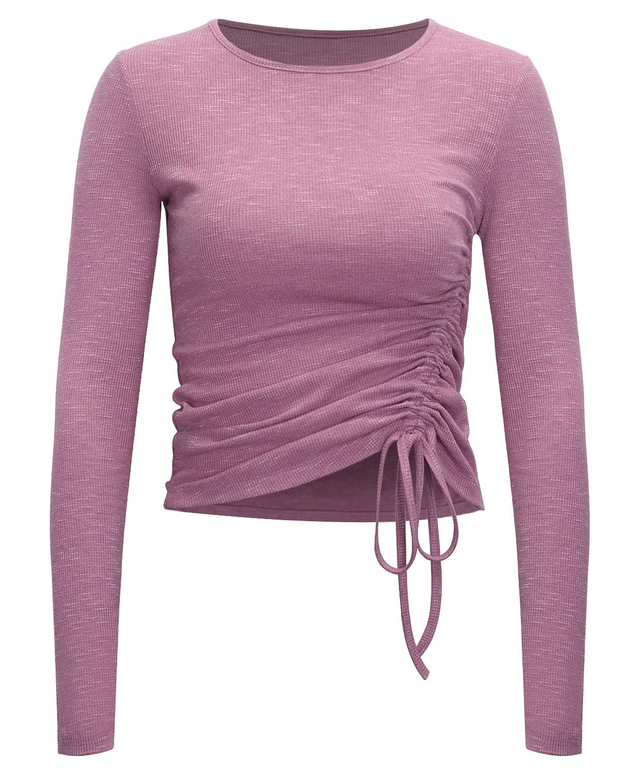 Workout Tops for Women Long Sleeve Fitted Ruched Drawstring(Mauve Heather,S)