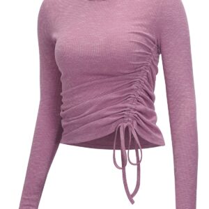 Workout Tops for Women Long Sleeve Fitted Ruched Drawstring(Mauve Heather,S)