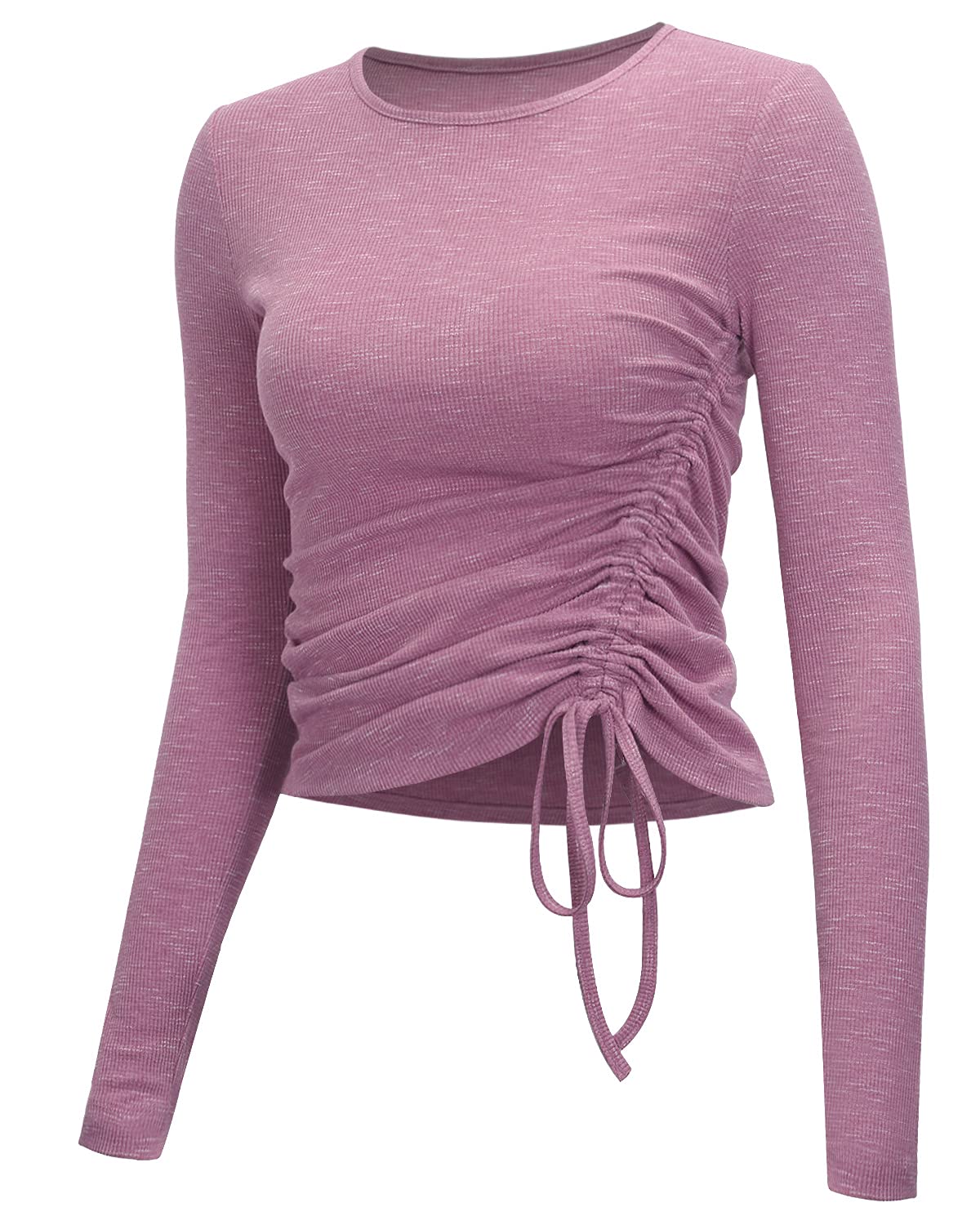 Workout Tops for Women Long Sleeve Fitted Ruched Drawstring(Mauve Heather,S)