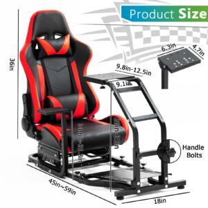 Hottoby Adjustable Sim Driving Simulator Cockpit with Red Seat Fits for Logitech/Thrustmaster G29,G920,G923&T300RS,Unobstructed Design for Both Legs Gaming Stand,No Steering Wheel,Handbrake & Pedal