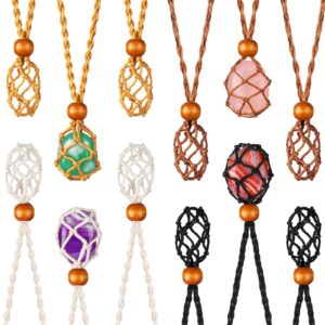 hicarer 12pcs crystal cage necklace holder necklace cord empty stone holder pendant stone holder replacement hand-woven necklace cord with adjustable length (black, ginger, brown, beige, 1.57'')