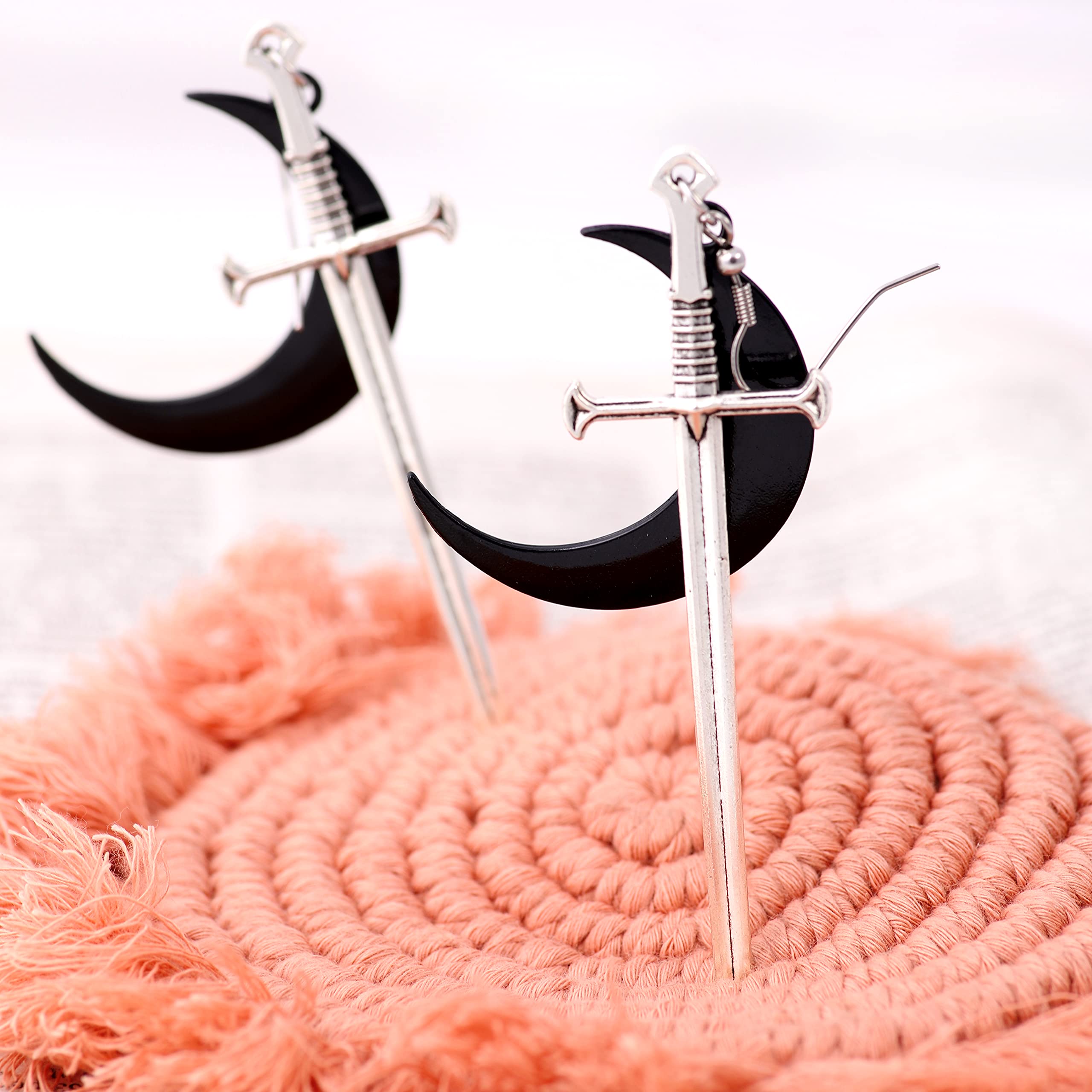 Sacina Gothic Sword Earrings, Sword Earrings Dangle, Goth Earrings Gift for Women, Christmas Gift for Women (Moon Sword)