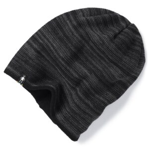 smartwool boundary line merino wool reversible beanie for men and women, black, one size