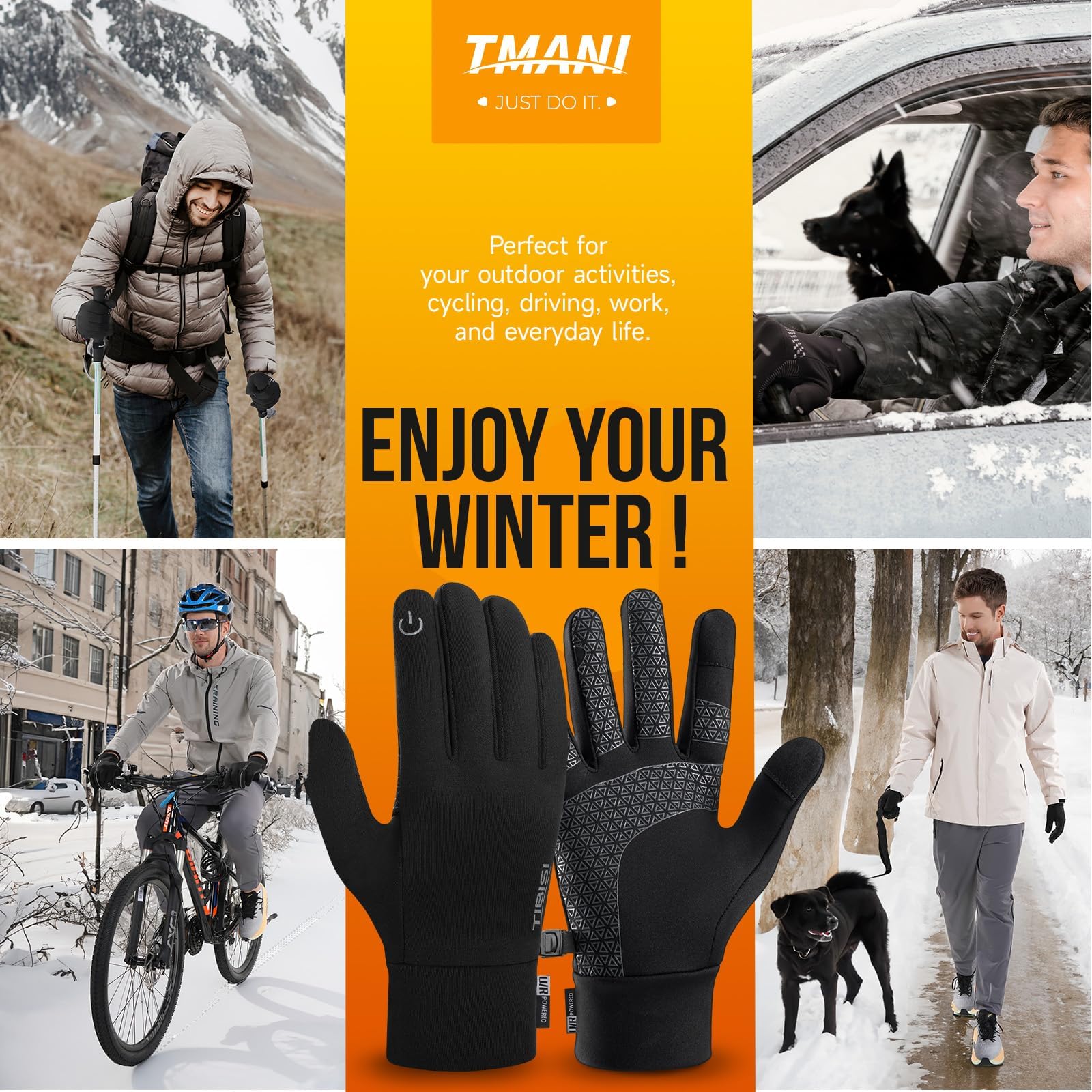 Tmani Winter Gloves Women Men, Warm Thermal Running Touchscreen Men Lightweight Walking Anti-Slip for Skiing