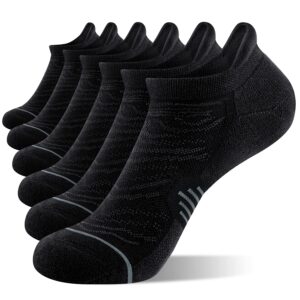 fitrell 6 pack womens ankle running socks cushioned low cut tab athletic socks, black, medium