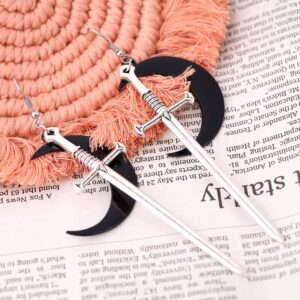 Sacina Gothic Sword Earrings, Sword Earrings Dangle, Goth Earrings Gift for Women, Christmas Gift for Women (Moon Sword)