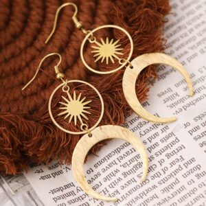 Sacina Gothic Boho Sun and Moon Zinc Earrings, Crescent Moon Star Pendant, Celestial Earrings, Goth Jewelry Gift for Women (Sun and Moon)