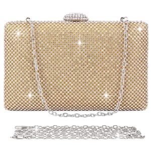 pinprin ladies sparkly rhinestones evening clutches women's crystal diamante evening bag prom wedding handbag party purse (gold)