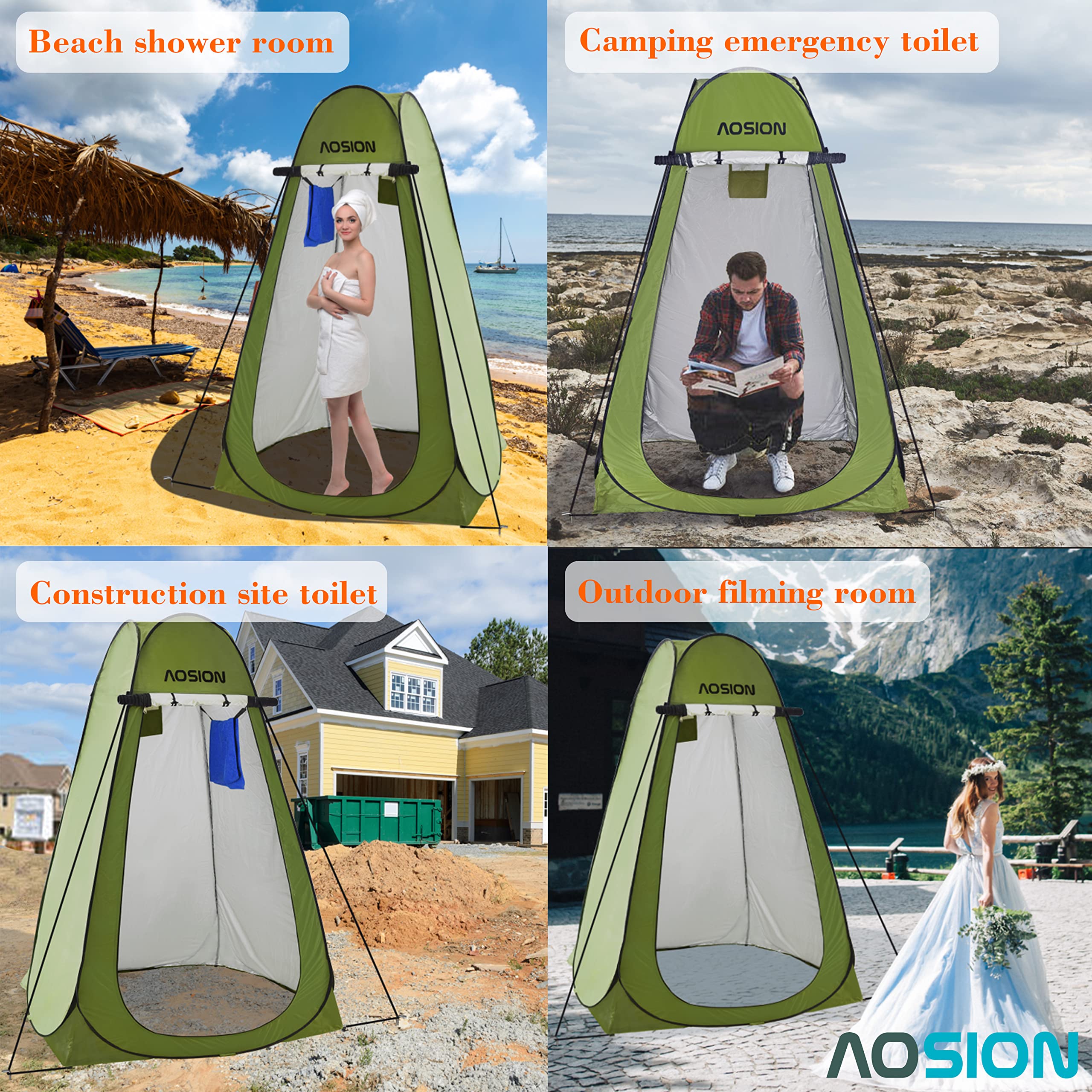 AOSION Privacy Shower Tent,Pop Up Changing Tent,Camp Bathroom Changing Dressing Room,Portable Toilet Tent with Carry Bag for Camping, Beach, Green.