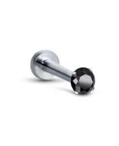 titanium labret monroe ear cartilage threadless push pin nose stud 2mm black prong set cz 9/32" (7mm) post 18g