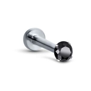 Titanium Labret Monroe Ear Cartilage Threadless Push Pin Nose Stud 2mm Black Prong Set CZ 9/32" (7mm) Post 18G