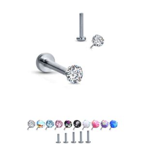 Titanium Labret Monroe Ear Cartilage Threadless Push Pin Nose Stud 2mm Black Prong Set CZ 9/32" (7mm) Post 18G