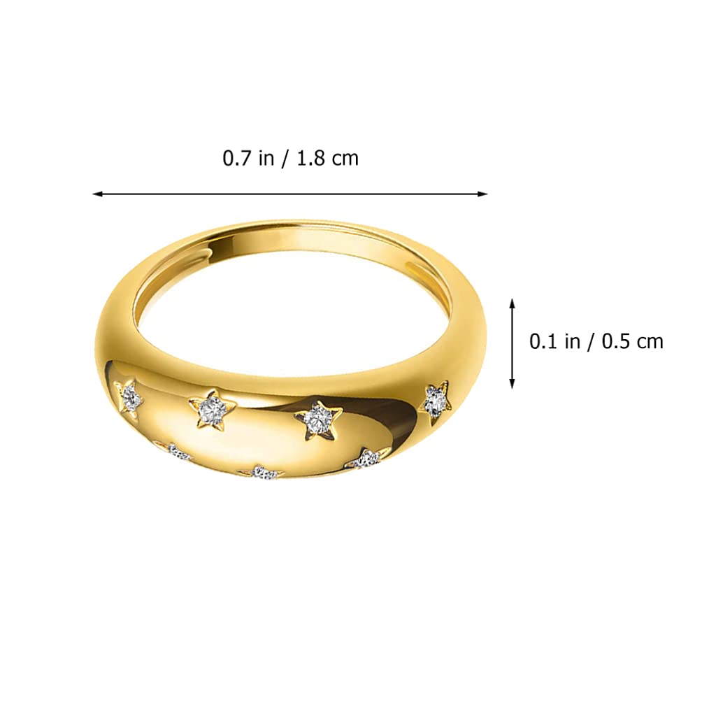 Happyyami Gold Plated Rings Gold Plated Rings Chunky Dome Ring 18K Gold Plated Ring Cubic Zirconia Inlay Gold Star Thick Rings Golden Statement Ring for Women Girls M Labret Jewelry Labret Jewelry