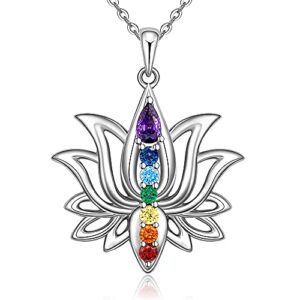 jewlikee 7 chakra necklace sterling silver yoga lotus pendant chakra stone bar necklaces for women energy balance