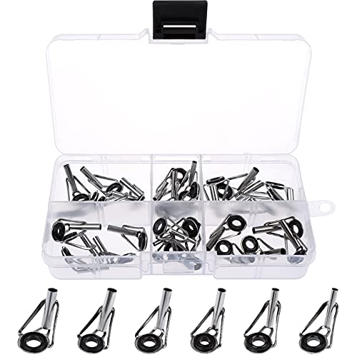 Proximitck Fishing Rod Tip Repair Kit Fishing Rod Tips Stainless Steel Ceramic Ring (30pcs/6size)