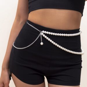 Holibanna Belly Waist Chain Pearl Waist Chain Belt Adjustable Multilayer Waist Chain Body Chain Accessory for Summer Beach Party Girls Women