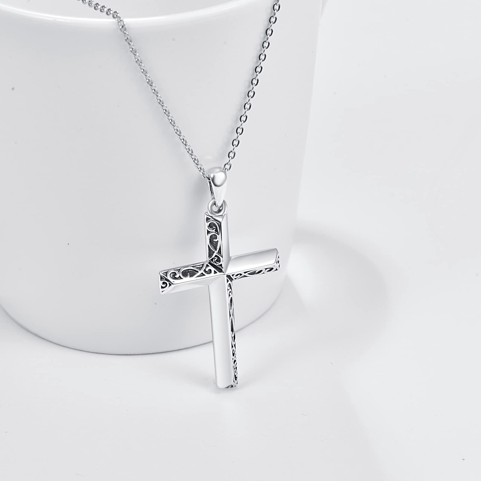 PRAYMOS Cross Necklace for Women 925 Sterling Silver Women's Cross Necklace Simple Dainty Cross Necklace Women Christian Religious Jewelry