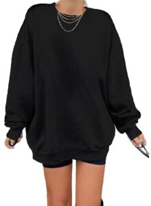 dokotoo womens ladies plus size cotton basic oversized crewneck long tunic sweatshirts for women long sleeve comfy cozy winter fleece pullover 2023 fall tops casual loose fit tees shirts black xxl