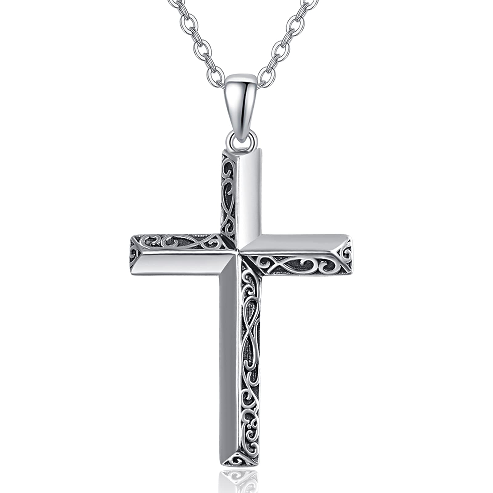 PRAYMOS Cross Necklace for Women 925 Sterling Silver Women's Cross Necklace Simple Dainty Cross Necklace Women Christian Religious Jewelry